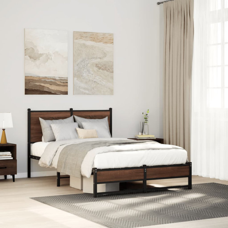 Rosdorf Park Metal Bed Frame Without Mattress Brown Oak Small Double